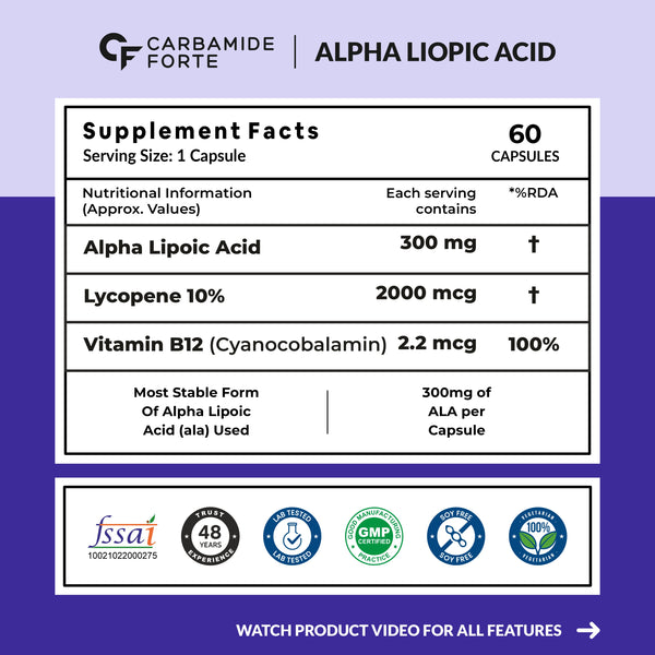 Carbamide Forte Alpha Lipoic Acid 300mg - ALA Capsules with Vitamin B1