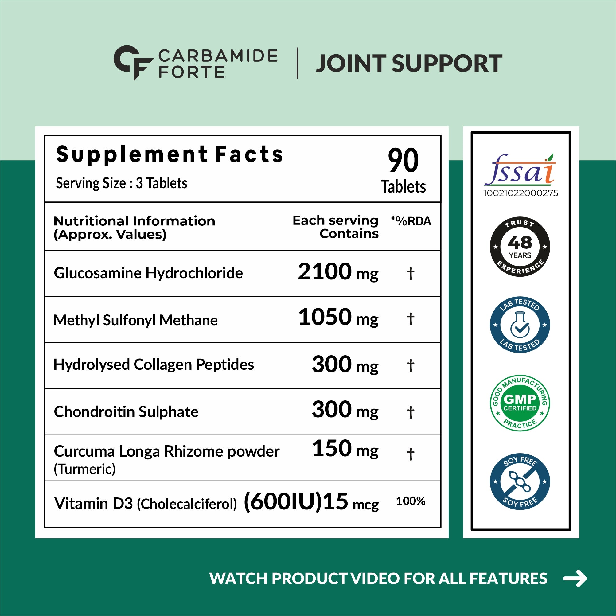 Carbamide Forte Glucosamine, Collagen & Chondroitin MSM -Joint Support