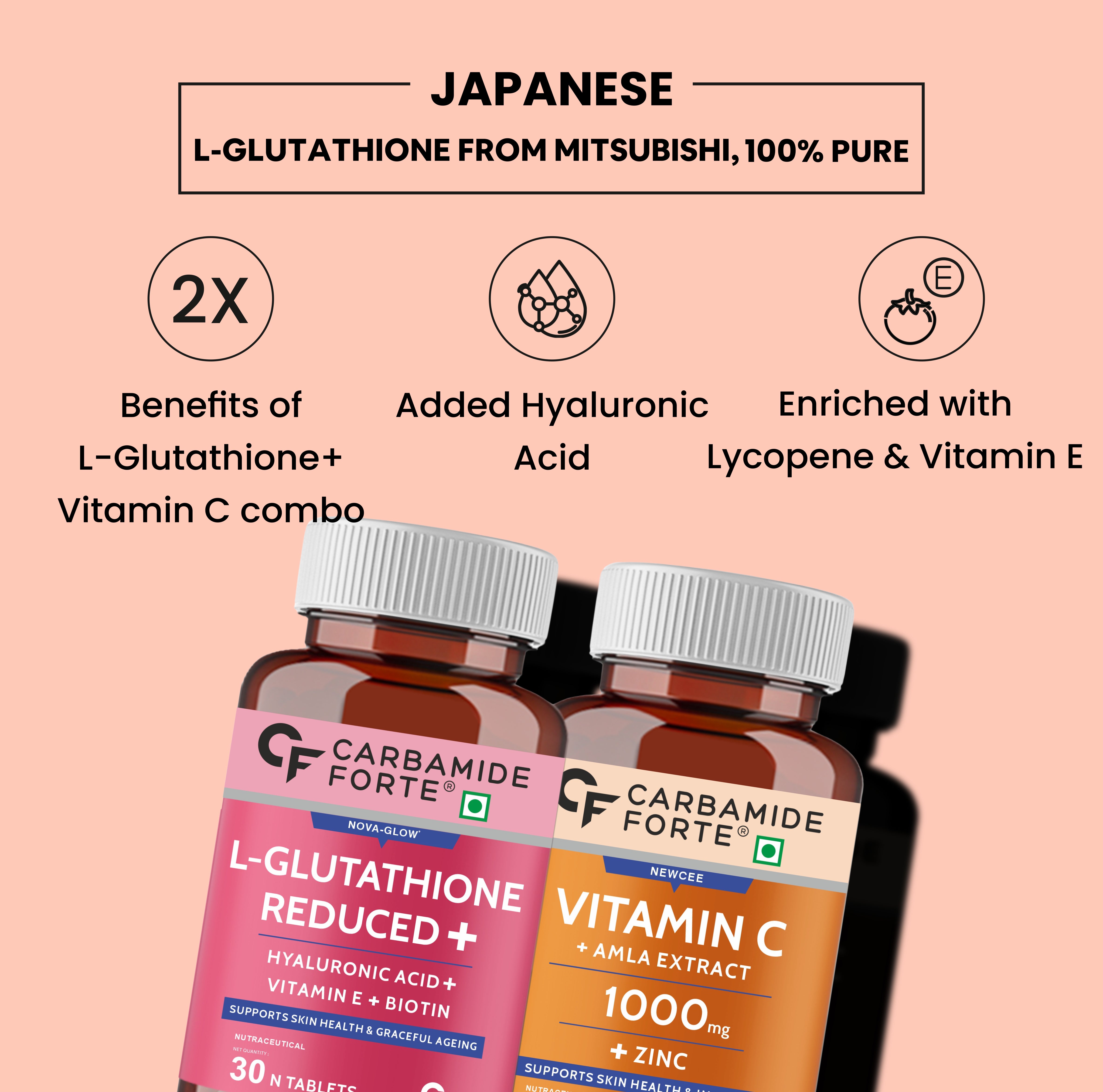 Carbamide Forte Japanese Reduced L Glutathione 500mg Tablets with Vita