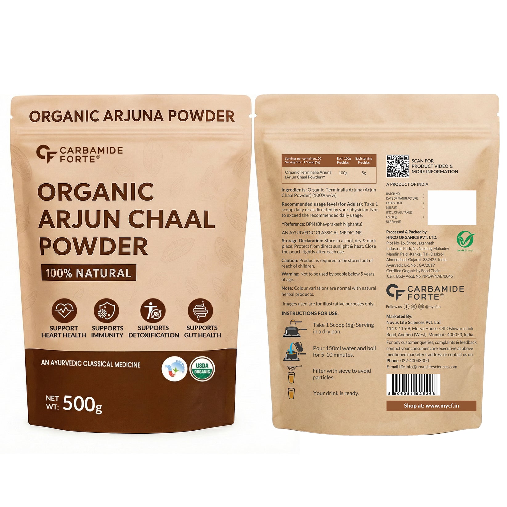 Arjun Chaal Powder 500 g | 100% Natural Herbal Bark Powder – Carbamide ...