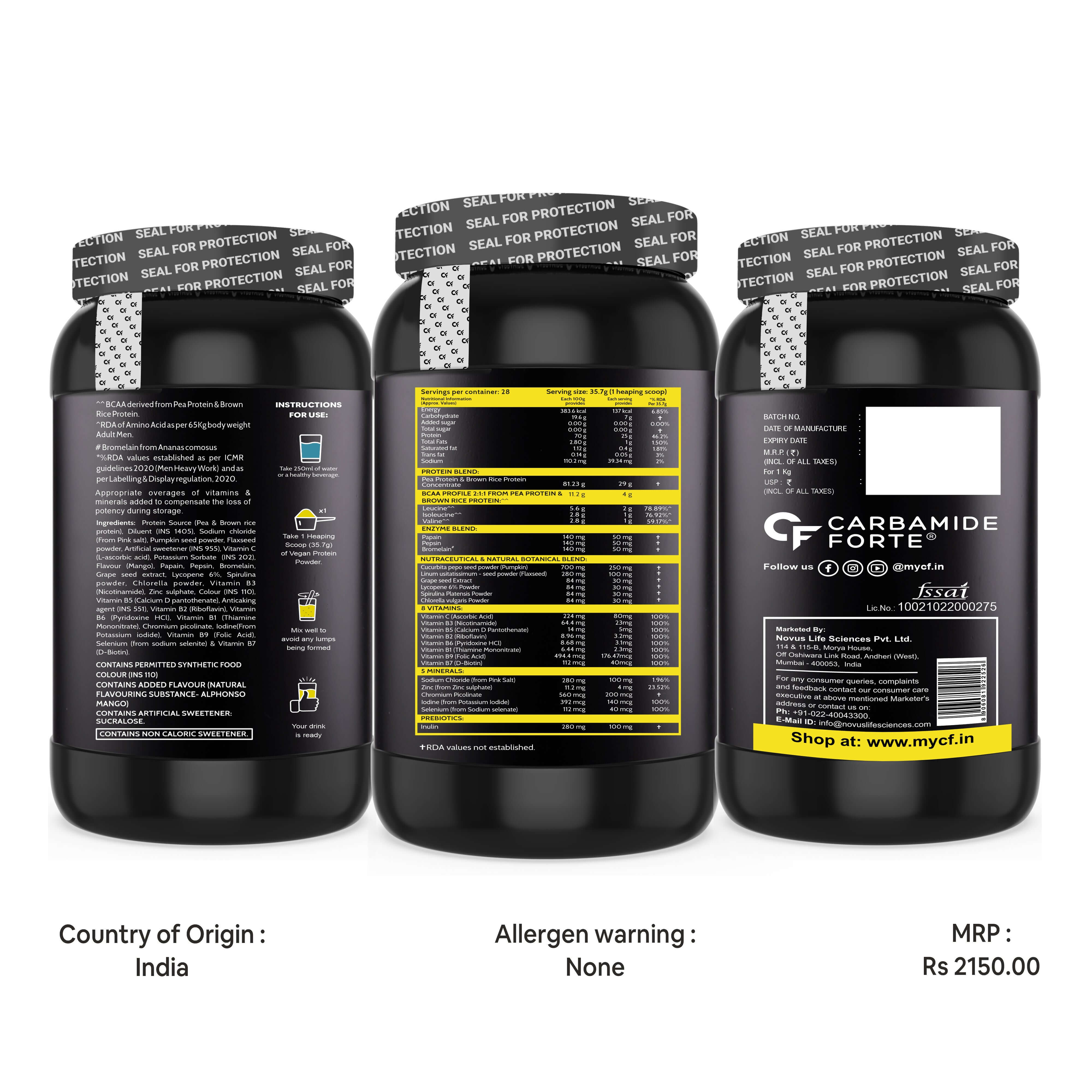 Carbamide Forte Vegan Protein Powder - Plant Based Protein Powder with